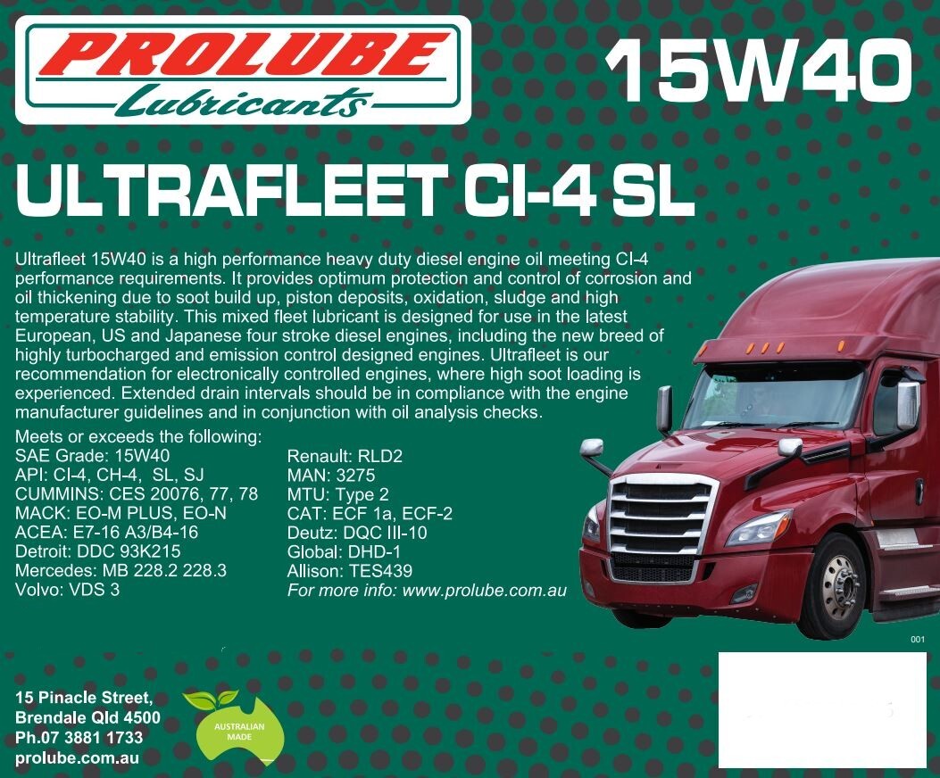 Prolube Ultrafleet 15W40 CI-4 Engine Oil for Australia: Unmatched ...